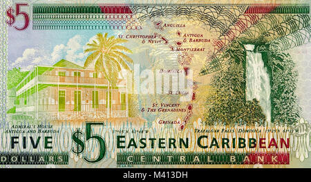 Eastern Caribbean Five 5 Dollar Bank Note Stock Photo - Alamy