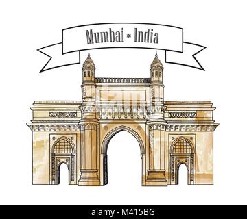 Mumbai India Skyline Silhouette. Hand Drawn Sketch. Vector Illustration ...