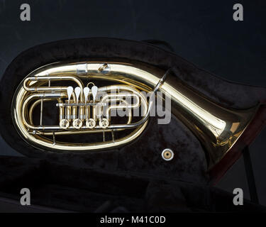 baritone brass instrument with valves in dark case Stock Photo - Alamy