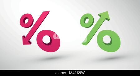 Percentage growth and decline icons. Percent arrow up and down flat ...