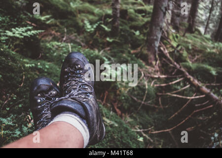 man legs in hiking boots in fresh snow Stock Photo - Alamy