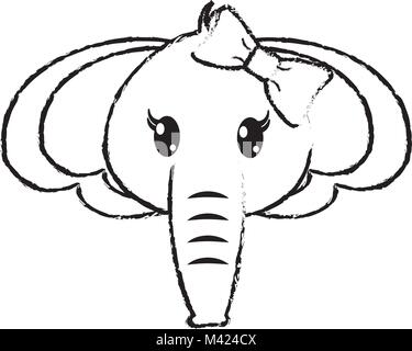 grunge adorable female elephant animal with ribbon bow Stock Vector ...
