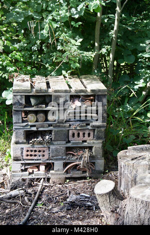 Overwintering insect hide constructed from old pallets tucked away in a ...