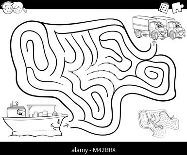 Transportation black and white maze for kids with transport. Air, land ...