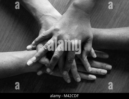 Helping hand, meeting, teamwork concept. Diverse human hands reaching ...