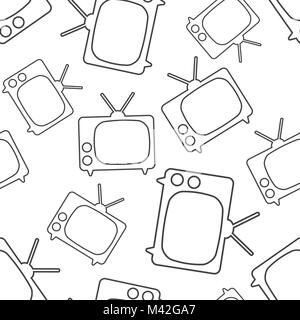Tv icon in line style seamless pattern background. Business flat vector ...