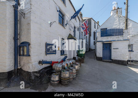 Blue Peter Inn Polperro Harbour at night Cornwall England Stock Photo ...