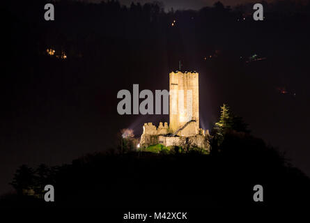 Castello Baradello, the medieval castle above Como, by nigth. Como ...