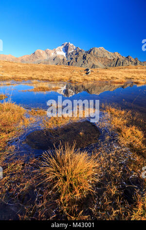 Mount Disgrazia reflected in Lake Campagneda, Valmalenco, Valtellina ...