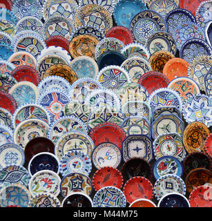 Multicolor sovenir earthenware in tunisian market, Sidi Bou Said ...