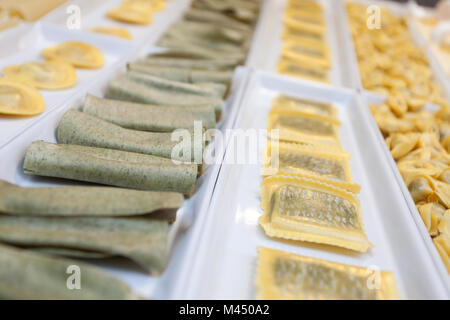 Different types of eggs pasta in a street food, Greece Stock Photo - Alamy