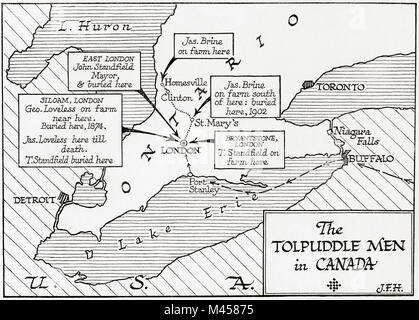 Map showing the placings in Australia of The Tolpuddle Martyrs, a group ...