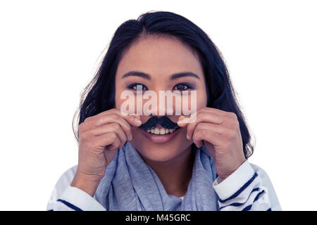 Pretty Asian woman with fake mustache posing for camera Stock Photo - Alamy