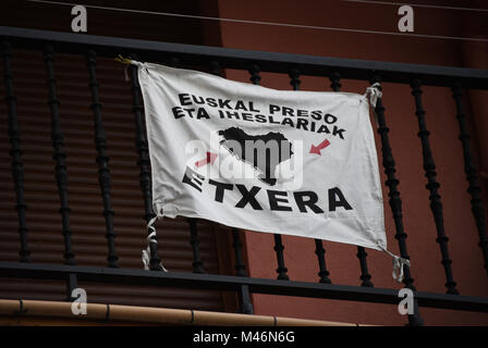 Flag of Basque movement Etxera, Mutriku harbour, Bay of Biscay, Basque ...