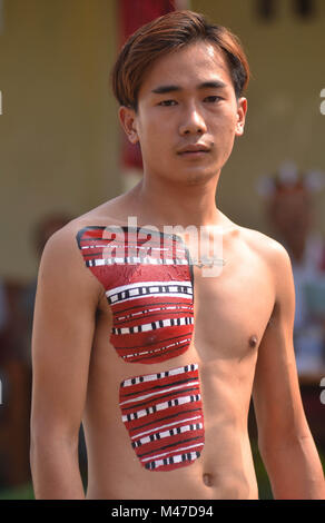 Dimapur, Nagaland, India Feb 15, 2018: A Tangkhul girl with traditional ...