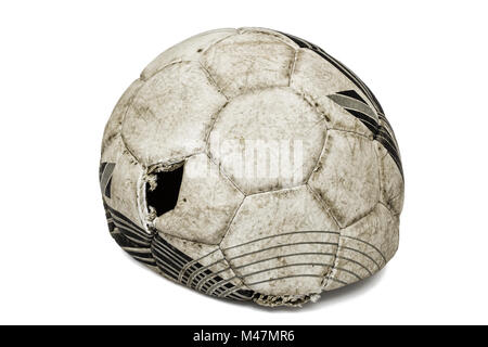 Old torn soccer ball, isolated on white background Stock Photo - Alamy
