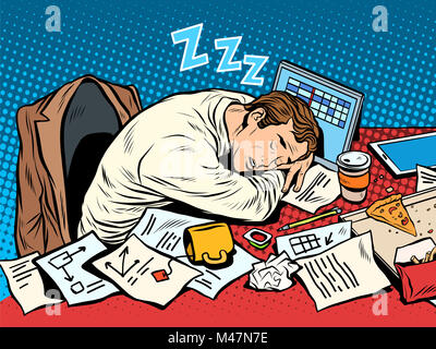 Vector cartoon illustration of a businessman sleeping at work Stock ...