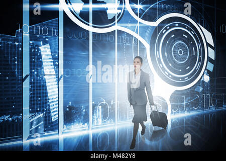 Composite image of serious businesswoman pulling suitcase Stock Photo ...
