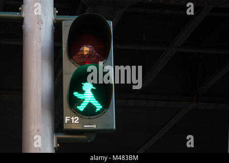 German traffic light - pedestrian green light. Typical pedestrian ...