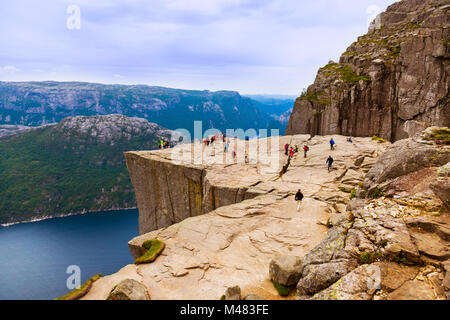 The Preikestolen Cliff in fjord Lysefjord, 604 meter above sea level ...