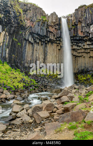 the famous Svartifoss waterfall in Iceland, near the Skaftafell glacier ...