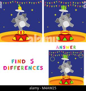 Circus find differences game for children. Educational activity with ...
