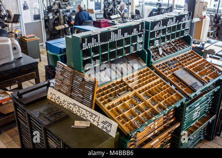 Type case in composing room at printing business, technology for ...