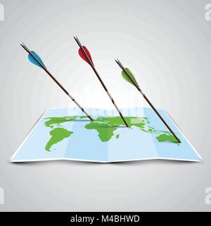 paper map guide with arrows and pin location sign vector illustration ...