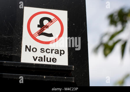 'No scrap value" notices on the back of road signs in Hackney Stock ...