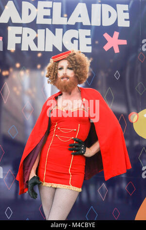 Adelaide, Australia. 16th Feb, 2018. Gingzilla poses with the fringe ...