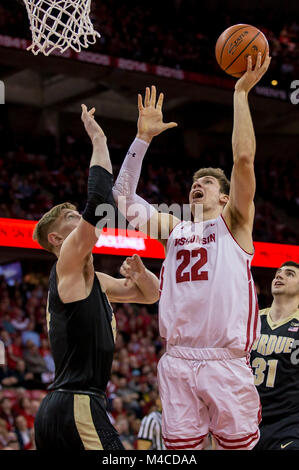 Madison, WI, USA. 15th Feb, 2018. Wisconsin Badgers forward Ethan Happ ...