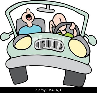 Sleeping driver. Cartoon tired and sleepy man sitting behind the car ...