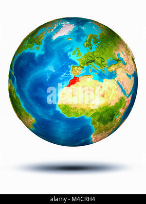 Morocco in red on political map with transparent oceans. 3D ...