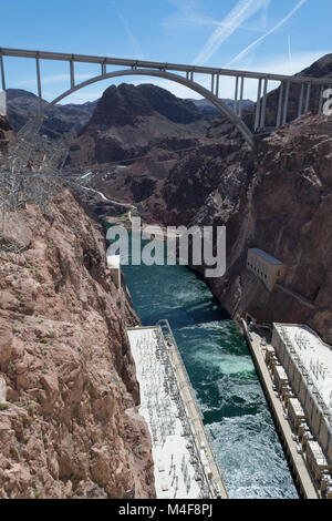 The Hoover Dam Bypass Bridge an arch bridge over the Colorado River in ...