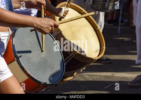Drums being played during samba performance at Rio de Janeiro carnival ...