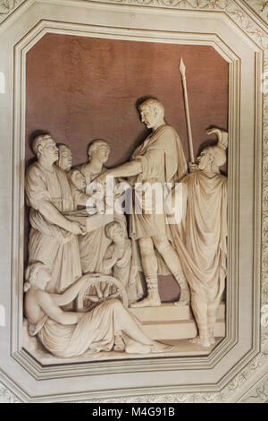 Artwork relief sculpture carving frieze on pediment of BBC World ...