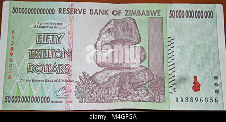 Bank note, 50 trillion Zimbabwean dollars, 2008, inflation money Stock ...