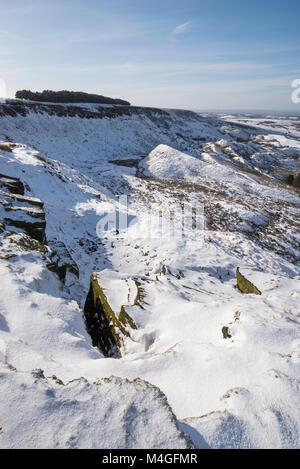 Snowy February day on Coombes edge, Charlesworth, Derbyshire. A hilly ...