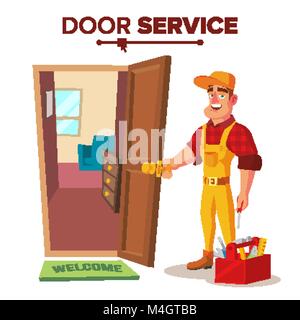 Emergency Locksmith Service Vector. Professional Locksmith Mechanic ...