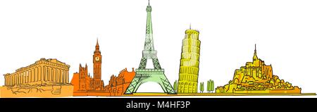 Set of famous world landmarks in flat style. Historical monuments and ...