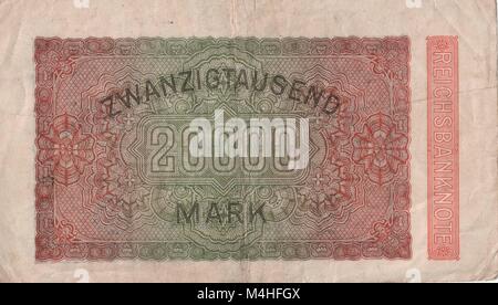 Twenty thousand mark (20,000 marks) bank note from the German ...