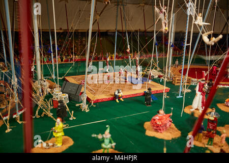 Inside the tents of Howard Tibbal's miniature circus display Stock ...