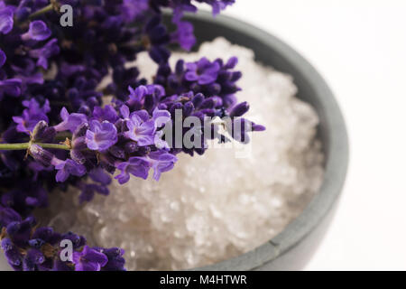 lavender bath salt and some fresh lavender Stock Photo - Alamy