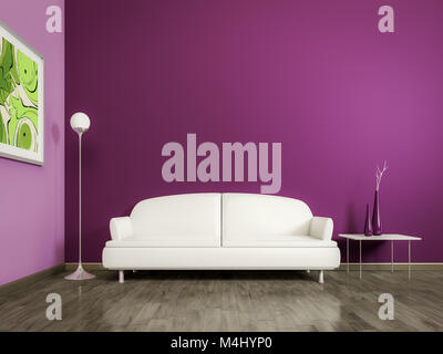 Light purple living room with sofa and table, 3D rendering Stock Photo ...