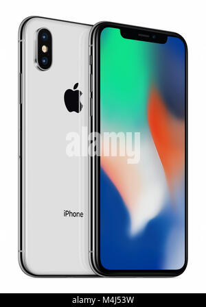Silver turned Apple iPhone X mockup front side and back side facing ...