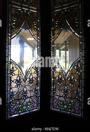 Colored flower stained glass window. Luxury design interior ...
