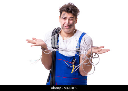 Funny man doing electrical repair Stock Photo - Alamy