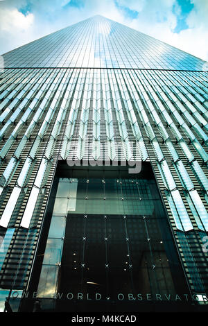 view looking up WTC tower one world observatory in New York city next ...