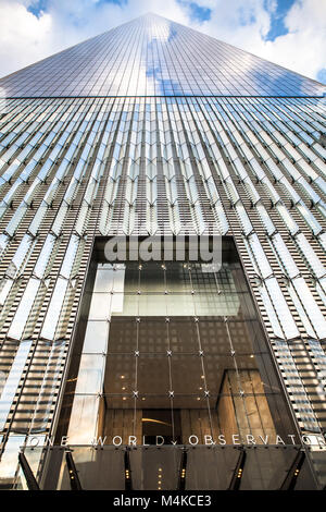view looking up WTC tower one world observatory in New York city next ...
