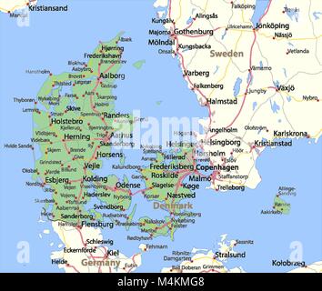 Vector map of Denmark with names of cities and with borders city Stock ...